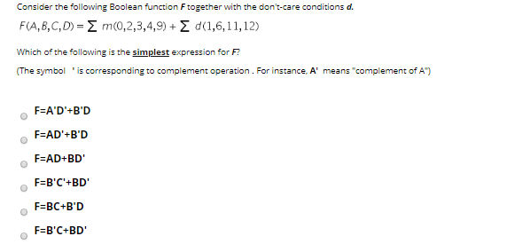 Solved Consider the following Boolean function F together | Chegg.com