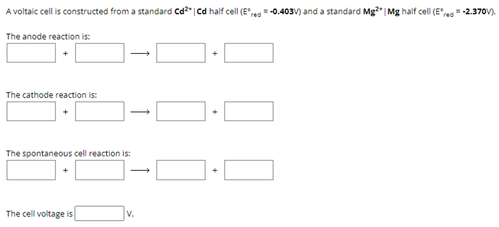 Solved The anode reaction is: The cathode reaction is: The | Chegg.com