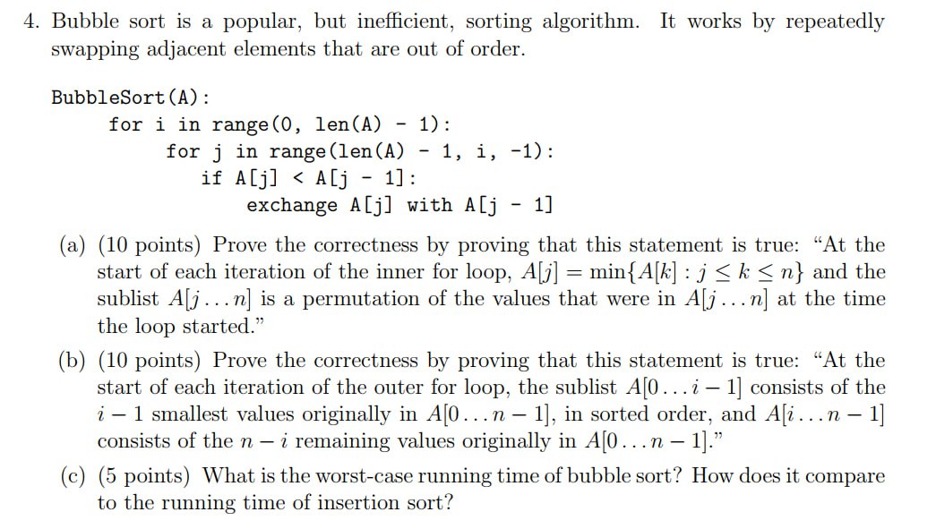 Solved 4 Bubble Sort Is A Popular But Inefficient Sorting 