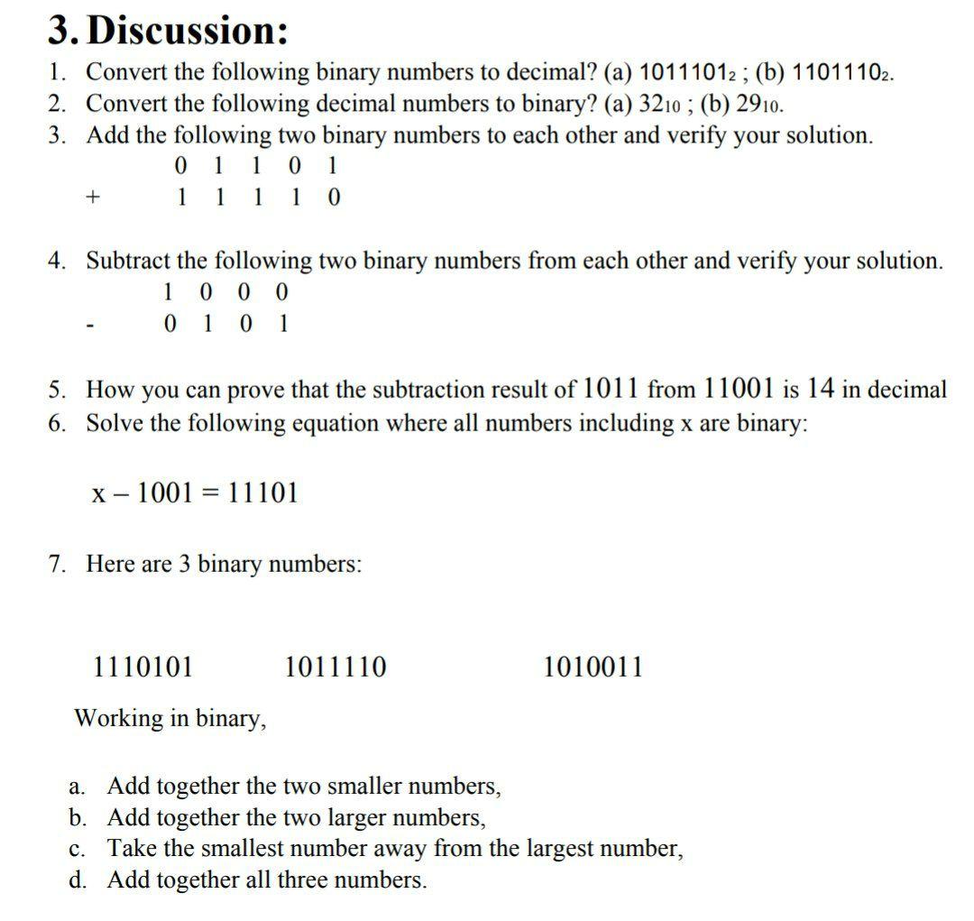 Solved 3. Discussion: 1. Convert the following binary | Chegg.com
