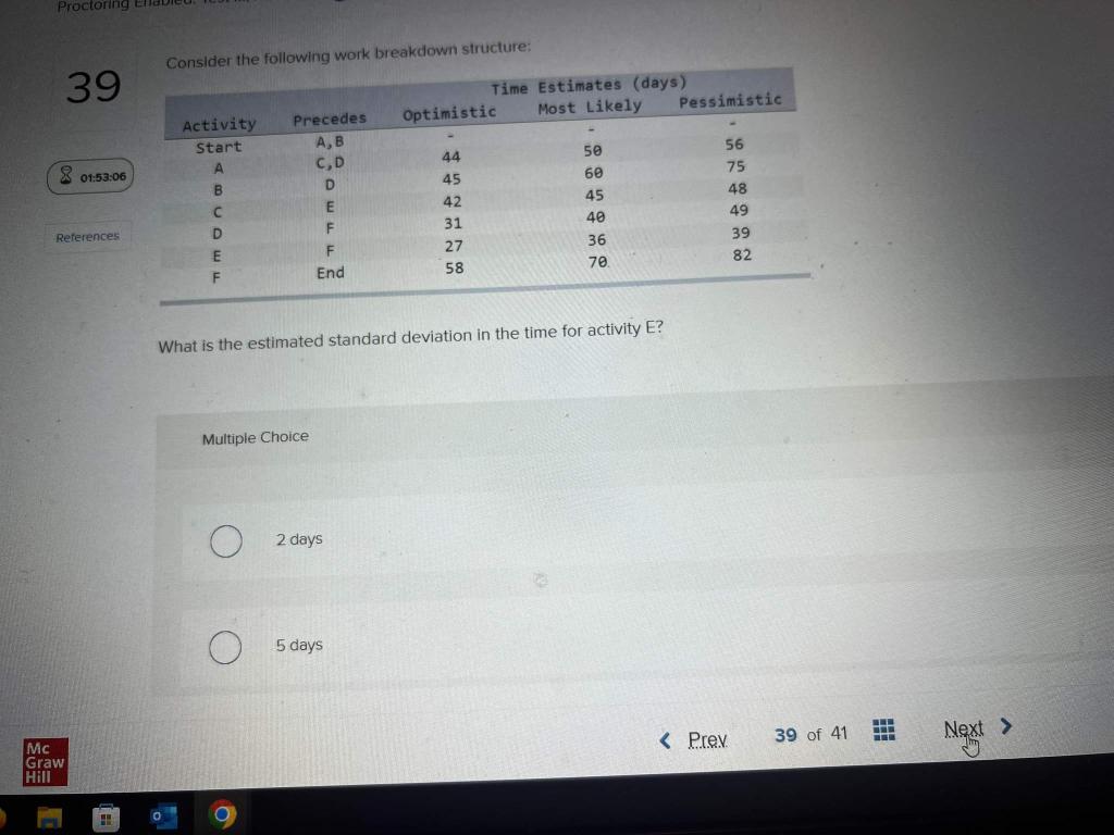 Solved What is the estimated standard deviation in the time | Chegg.com