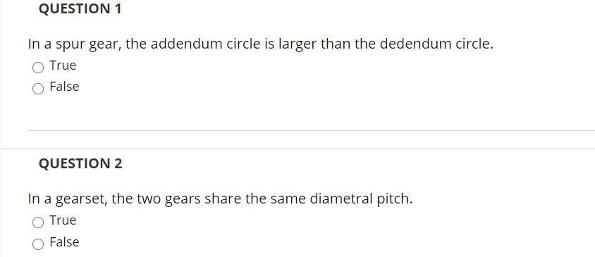 Solved QUESTION 1 In a spur gear, the addendum circle is | Chegg.com