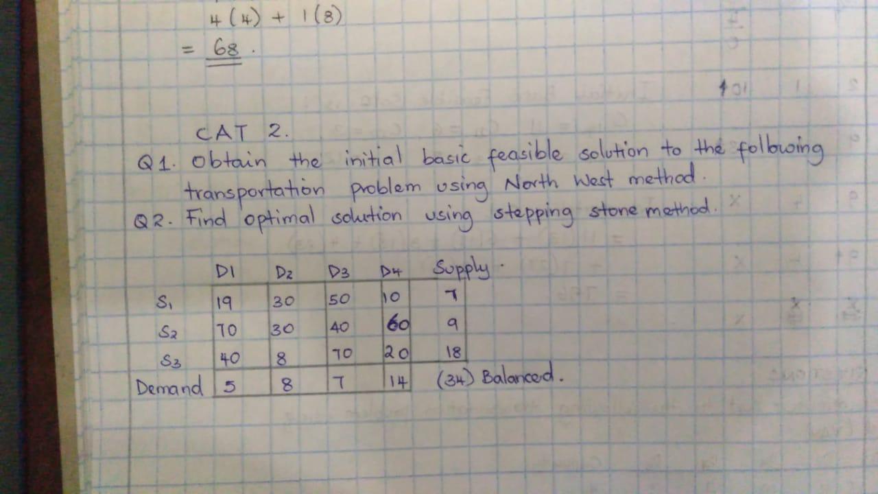 Solved = 68 . CAT 2. Q1. Obtain the initial basic feasible | Chegg.com