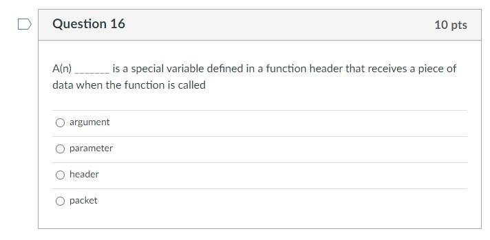 Solved D Question 16 10 pts A(n) is a special variable | Chegg.com