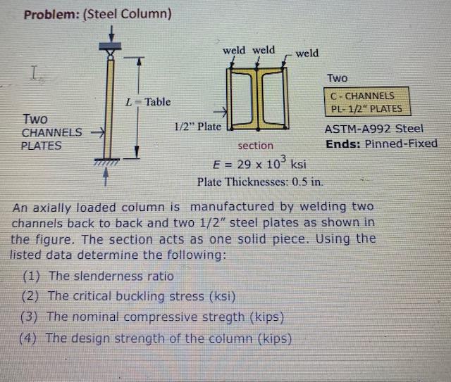 Solved Problem: (Steel Column) weld weld weld I Two TWO | Chegg.com