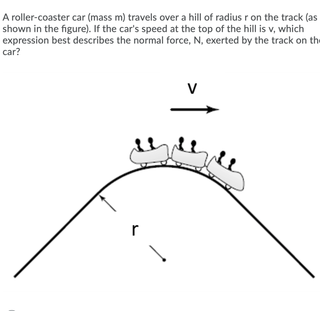 Solved ON = mg N = mv2/r - mg O N = mg + mv2/r O N = mg - | Chegg.com