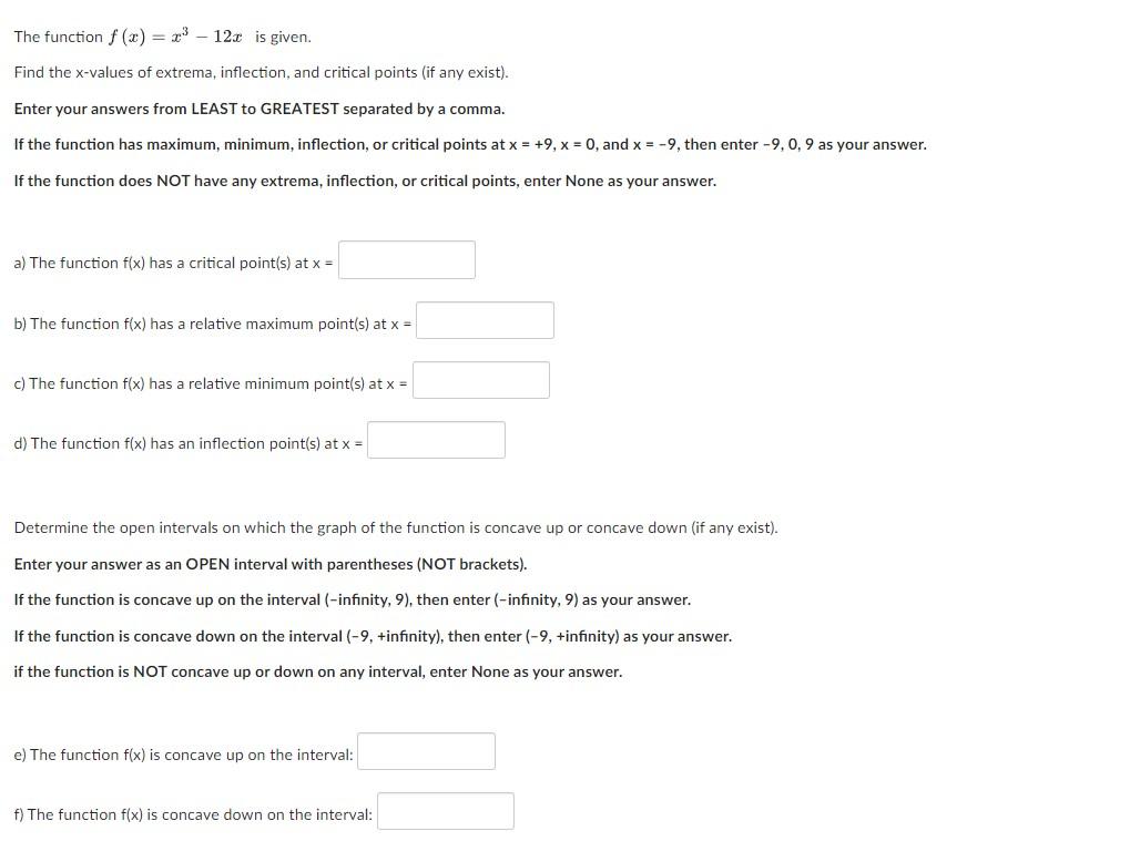 Solved The function f(x)=³-12x is given. Find the x-values | Chegg.com