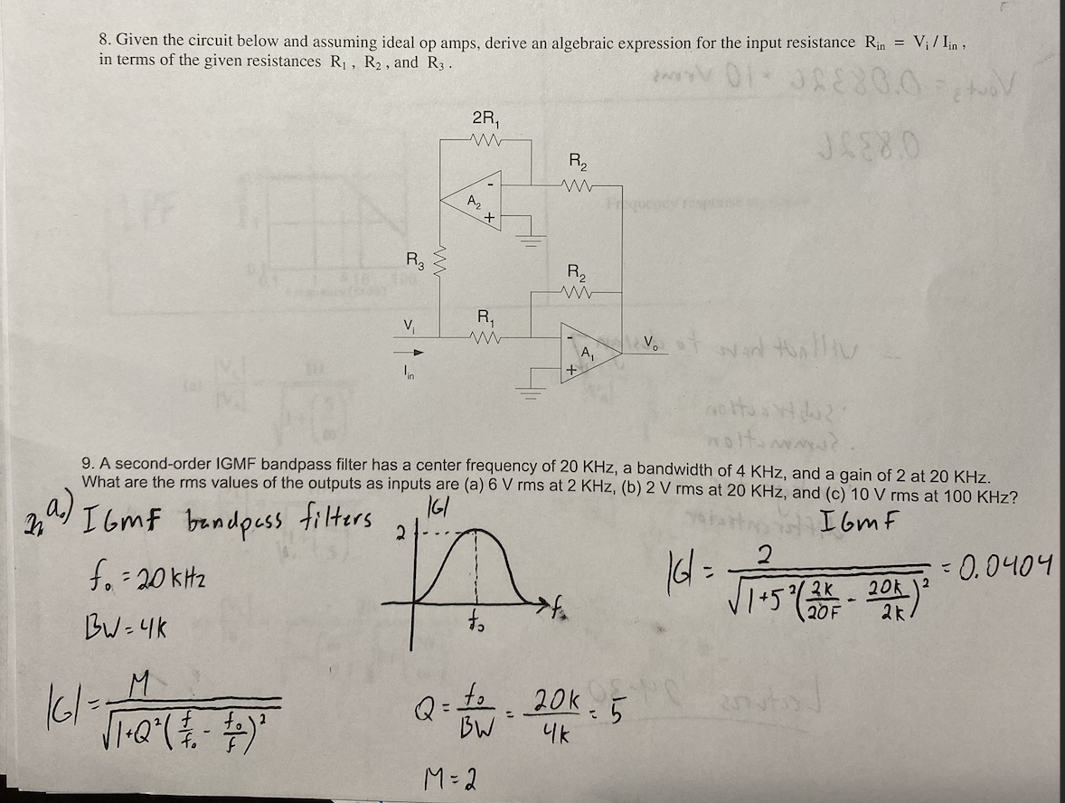 Solved 8. Given the circuit below and assuming ideal op | Chegg.com