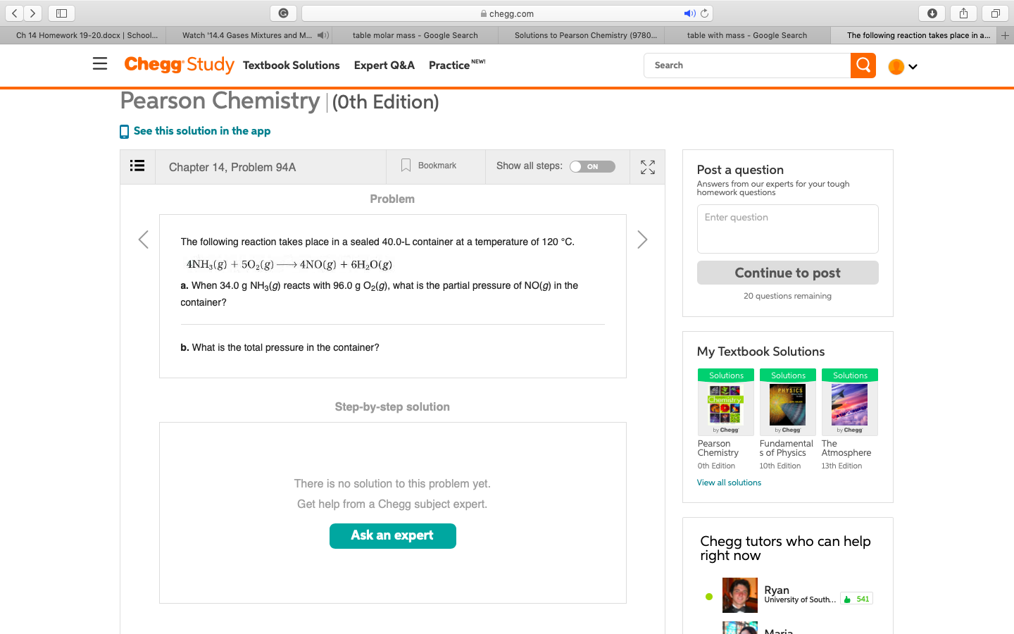 chegg.com Ch 14 Homework 19-20.docx School... Watch | Chegg.com