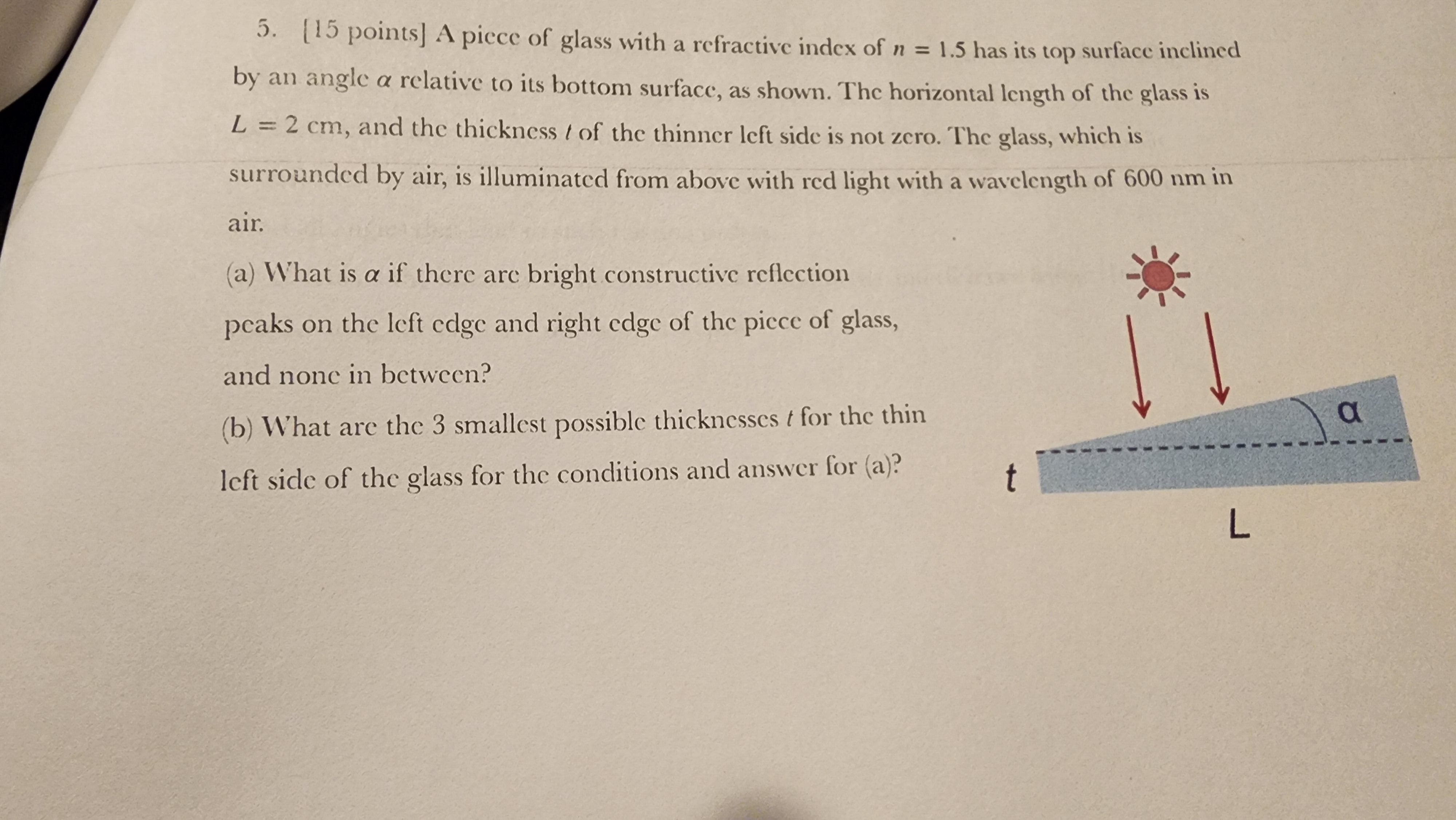 Solved [15 ﻿points] ﻿A piece of glass with a refractive | Chegg.com