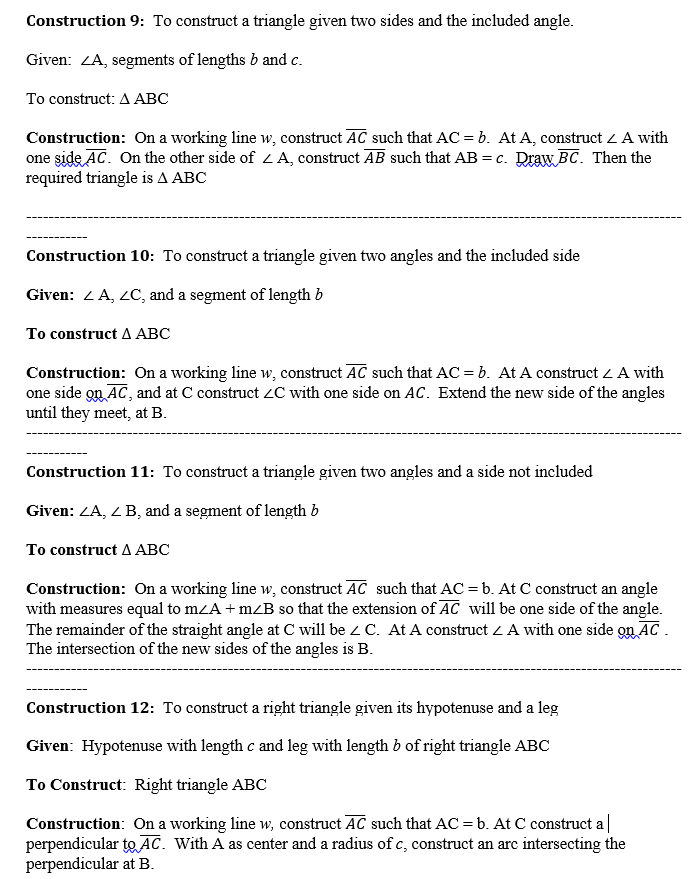 Solved Construction 9: To construct a triangle given two | Chegg.com