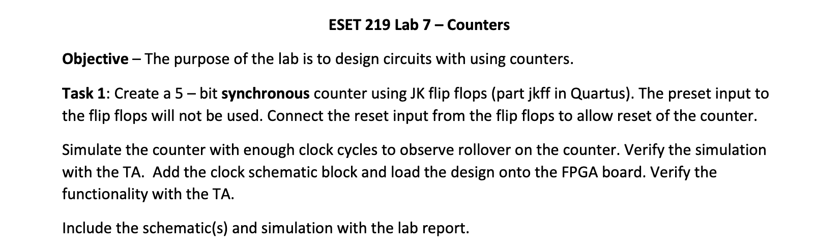 Solved ESET 219 Lab 7 - Counters Objective - The purpose of | Chegg.com