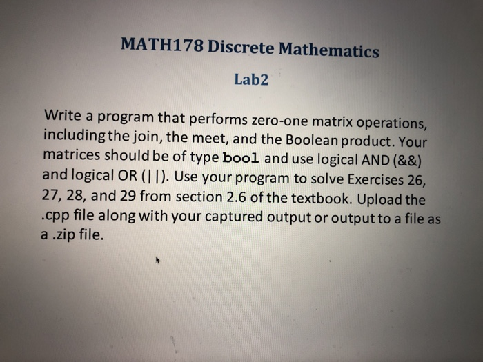 Solved MATH178 Discrete Mathematics Lab2 Write a program | Chegg.com