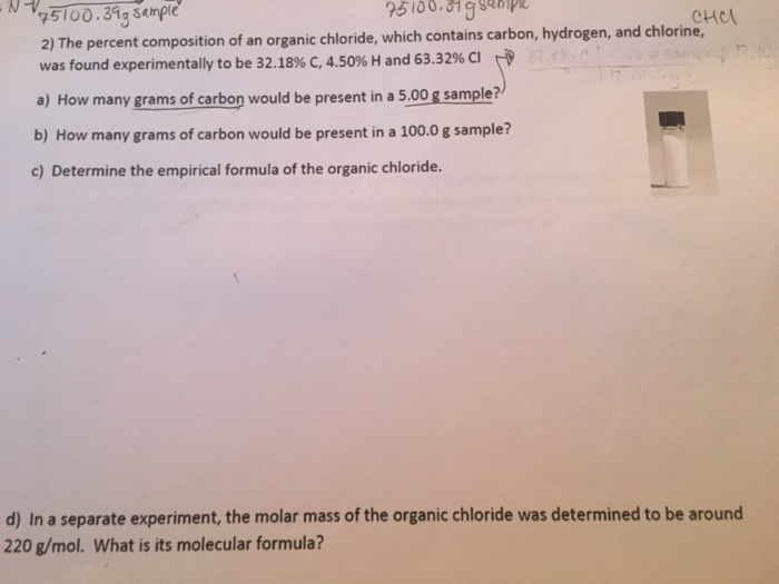 Solved The percent composition of an organic chloride, which | Chegg.com