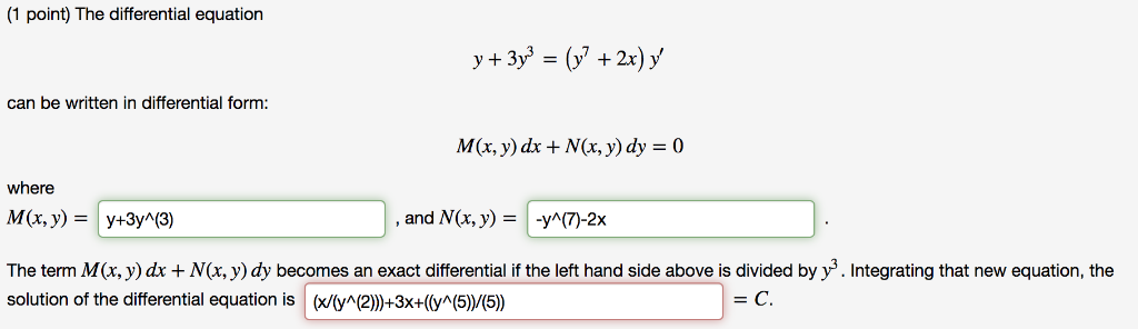 Solved (1 point) The differential equation у+ Зу %3D (у' + | Chegg.com