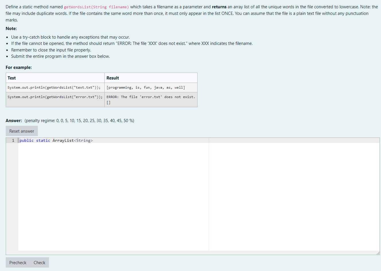Solved Define a static method named getWordsList(String | Chegg.com