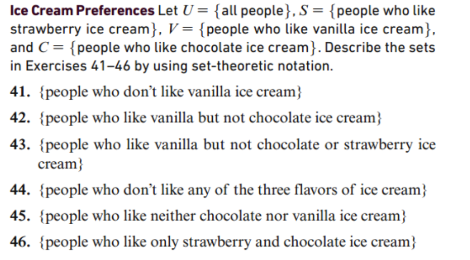 Solved Ice Cream Preferences Let U = {all people}, S = | Chegg.com