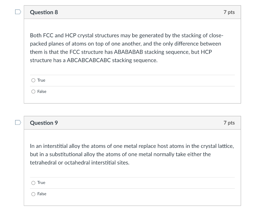 Solved Question 8 7 pts Both FCC and HCP crystal structures | Chegg.com