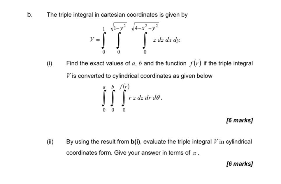 Solved The triple integral in cartesian coordinates is given | Chegg.com