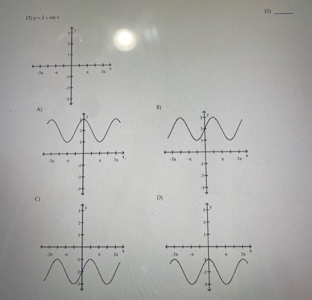 Solved y=−32sin(x+4π) Al11) A) B) C) D)Graph the function. | Chegg.com