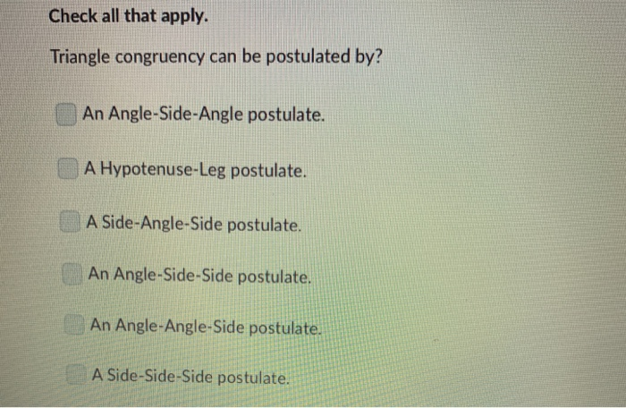 Solved Check all that apply. Triangle congruency can be | Chegg.com
