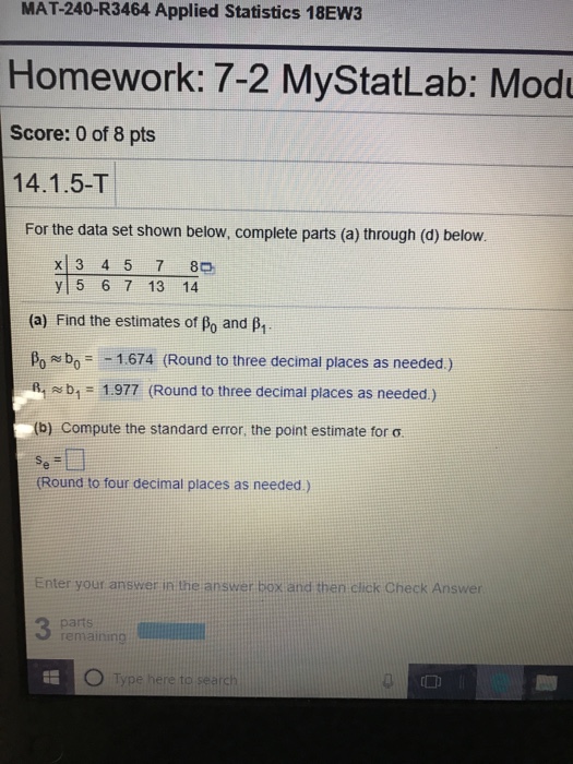 Solved MAT-240-R3464 Applied Statistics 18EW3 Homework: 7-2 | Chegg.com