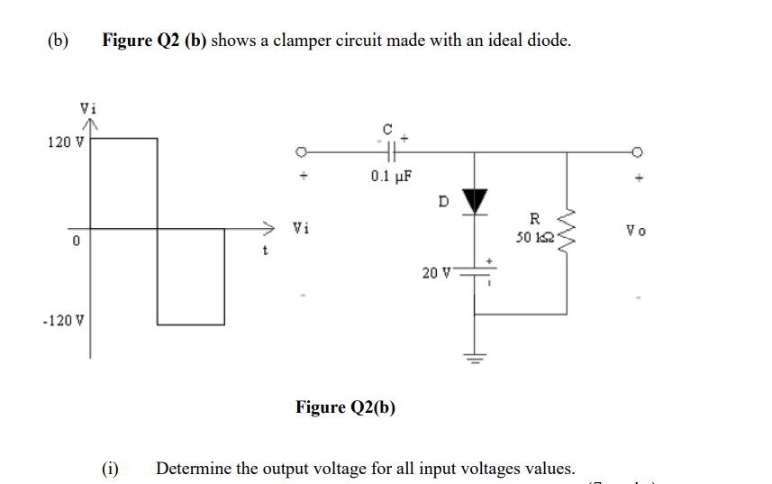Solved b) Figure Q2 (b) shows a clamper circuit made with an | Chegg.com