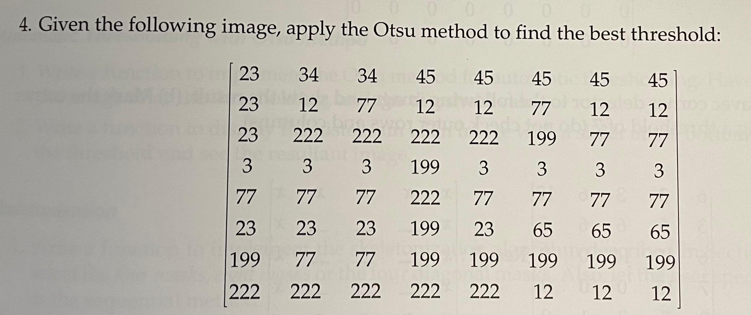 4. Given the following image, apply the Otsu method | Chegg.com