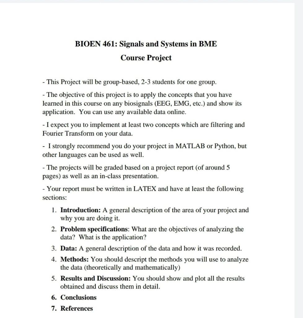 Solved BIOEN 461: Signals and Systems in BME Course Project | Chegg.com
