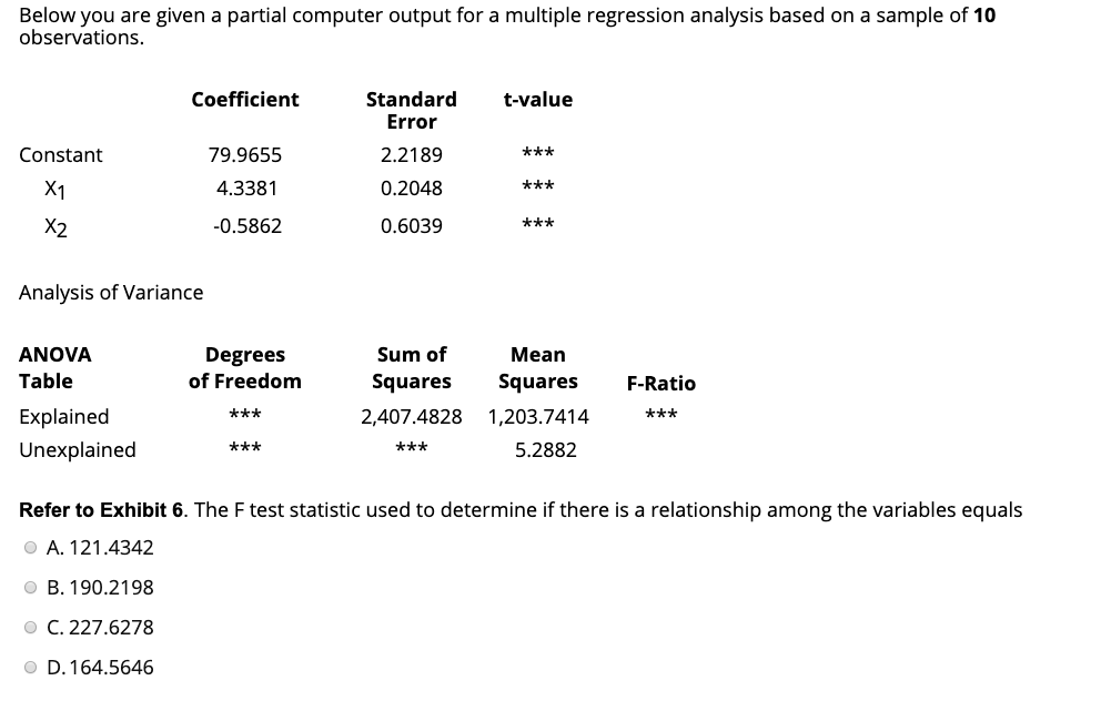 Solved Below you are given a partial computer output for a | Chegg.com