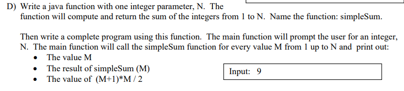 Solved D Write A Java Function With One Integer Parameter