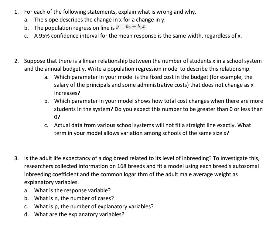 Solved 1. For each of the following statements, explain what | Chegg.com