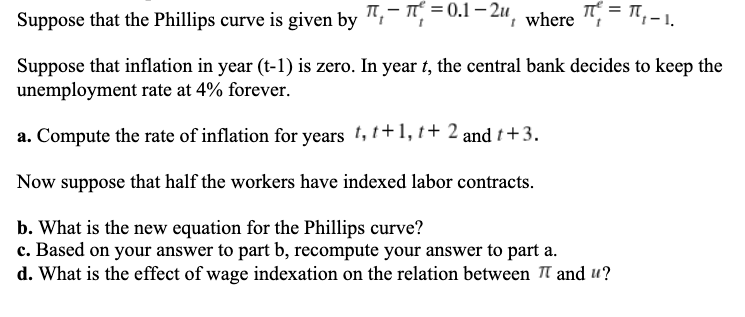 Solved Suppose that the Phillips curve is given by | Chegg.com