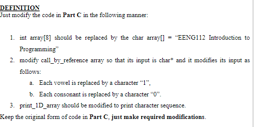 Solved DEFINITION Just modify the code in Part C in the | Chegg.com