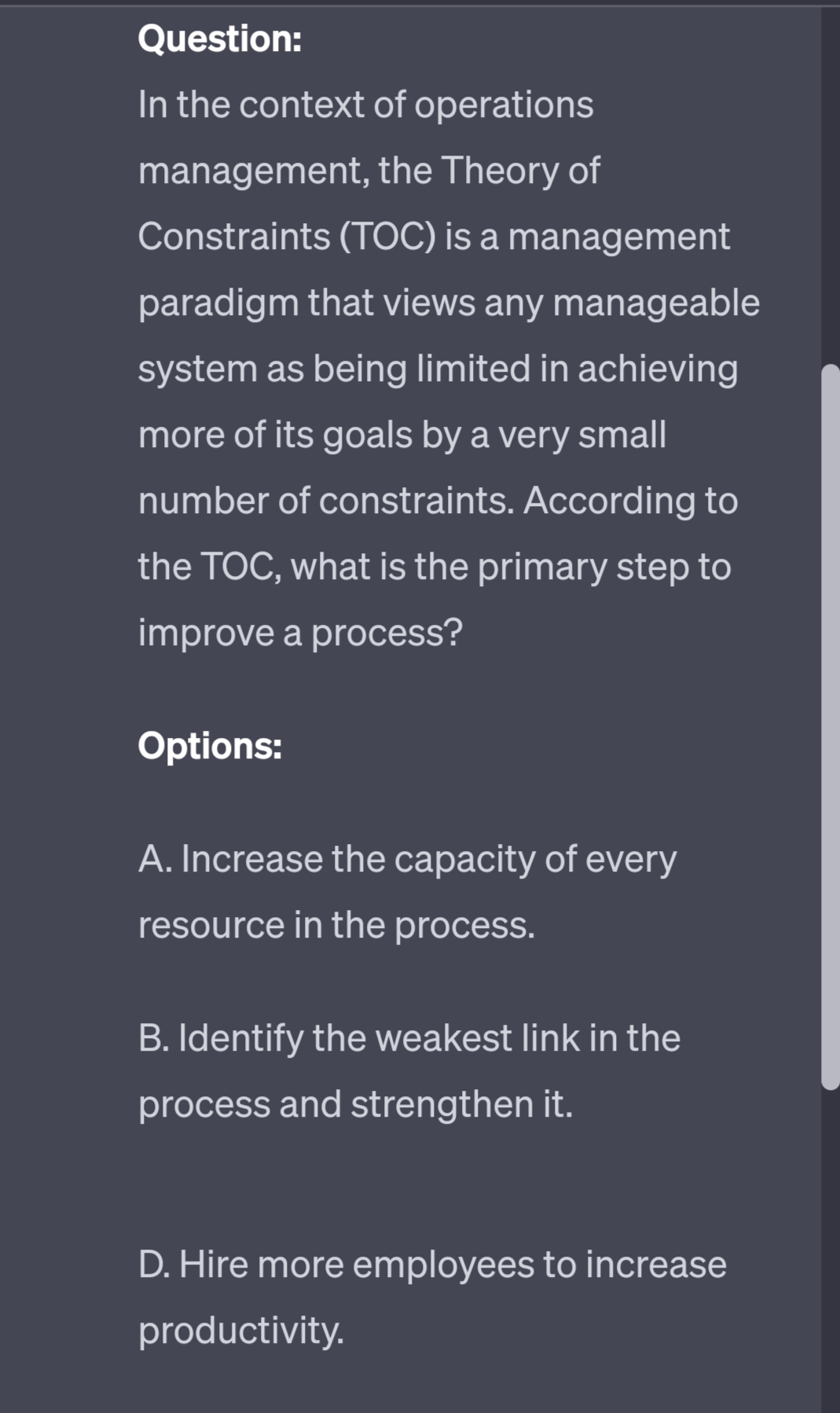 Solved Question: In the context of operations management, | Chegg.com