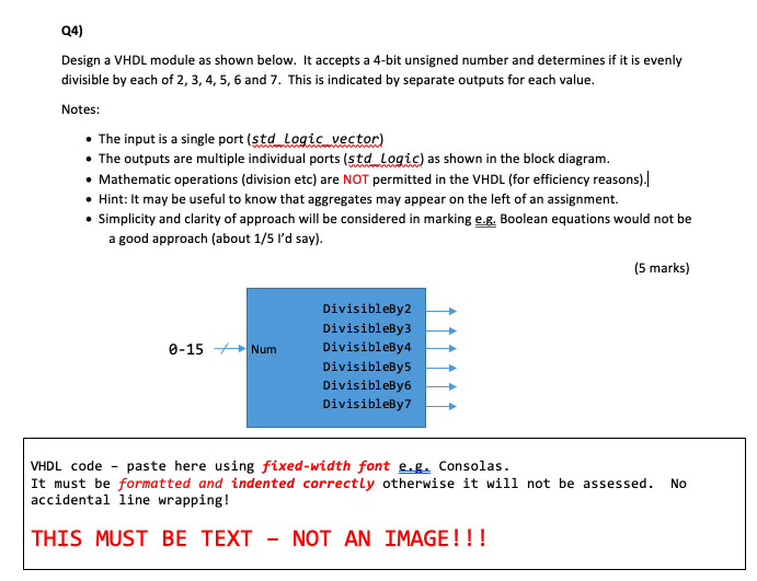 Q4) Design a VHDL module as shown below. It accepts a | Chegg.com