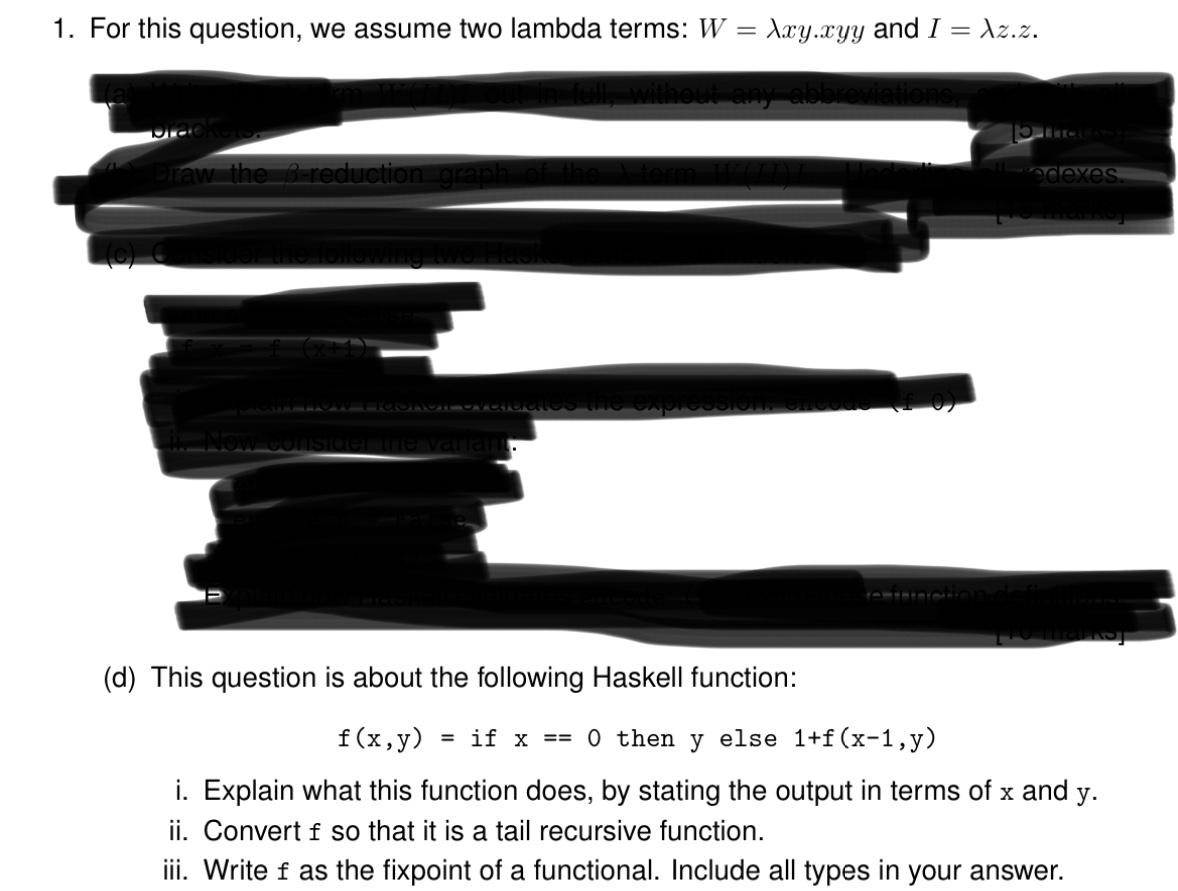 Solved 1. For this question, we assume two lambda terms: | Chegg.com