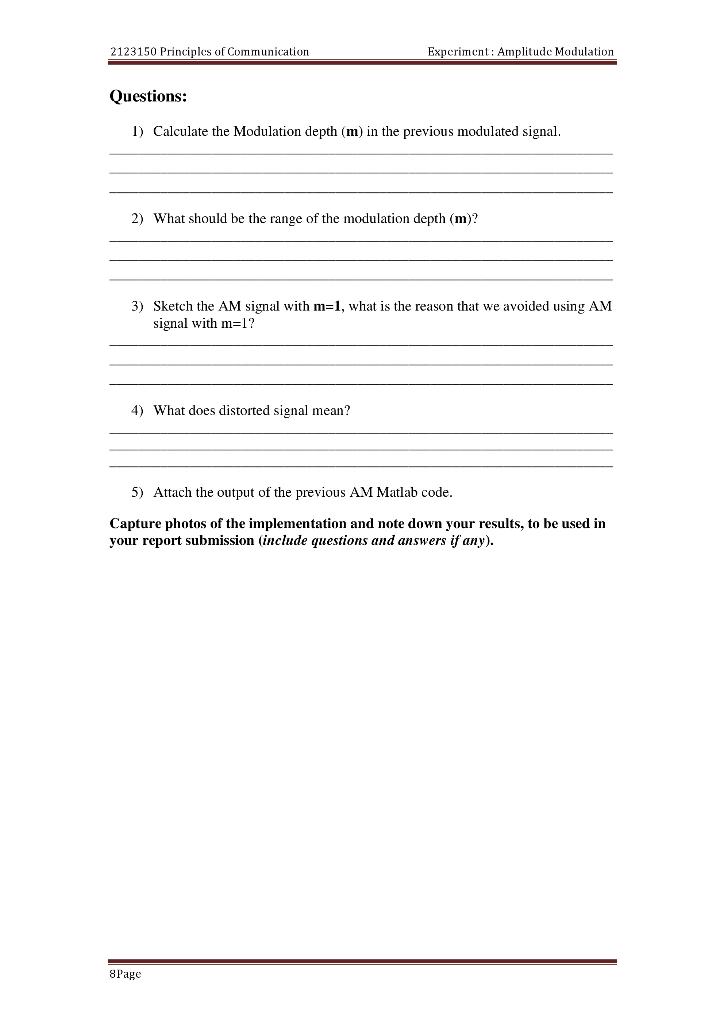 2123150 Principles of Communication Experiment: | Chegg.com