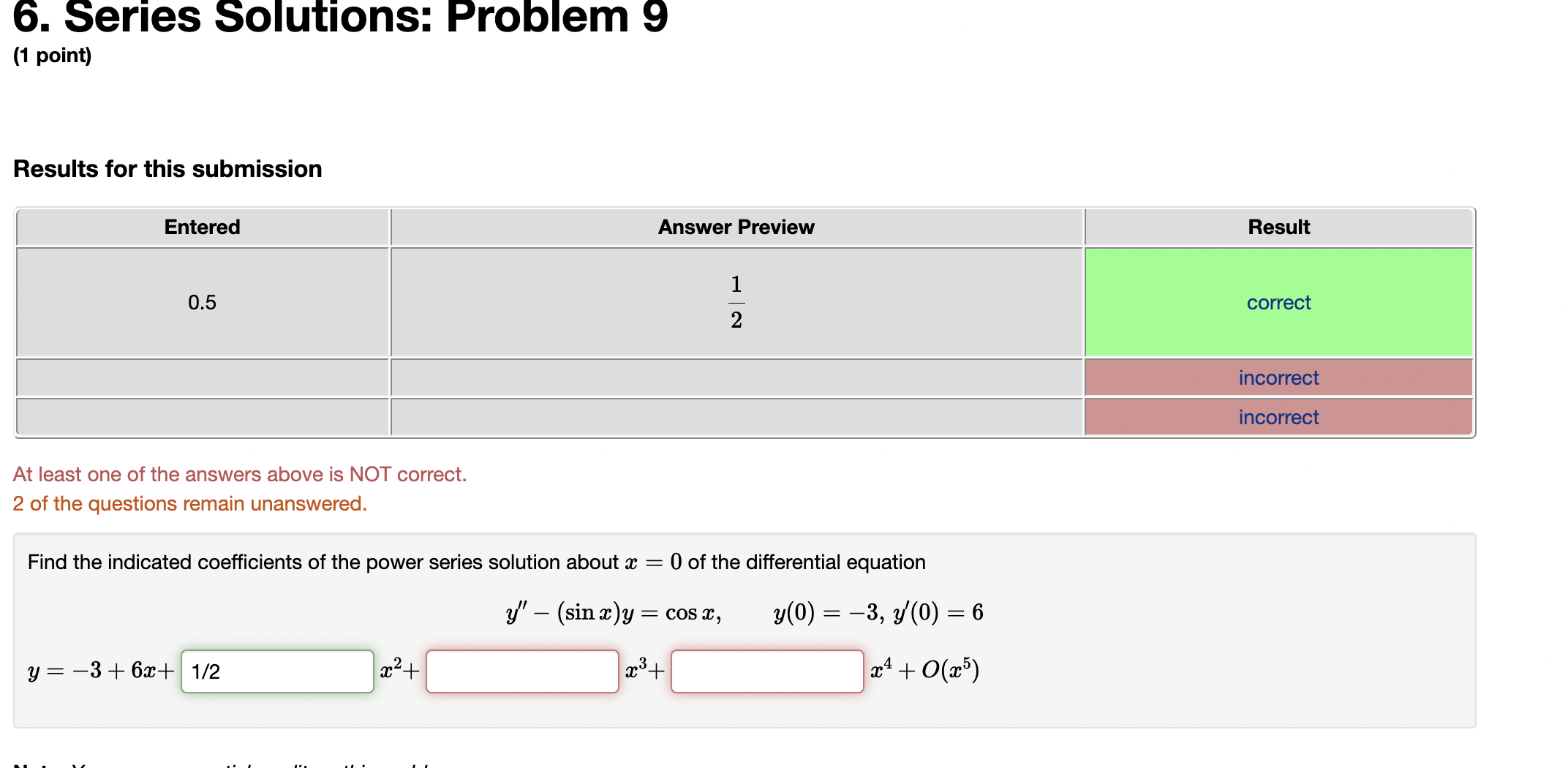 6. Series Solutions: Problem 9 (1 point) Results for | Chegg.com