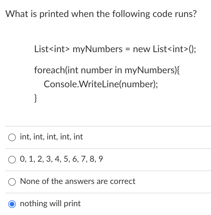 Solved What is printed when the following code runs? List | Chegg.com