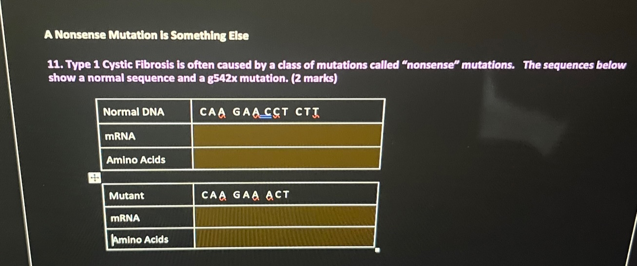 [Solved]: A Nonsense Mutation is Something Else 11. Type 1