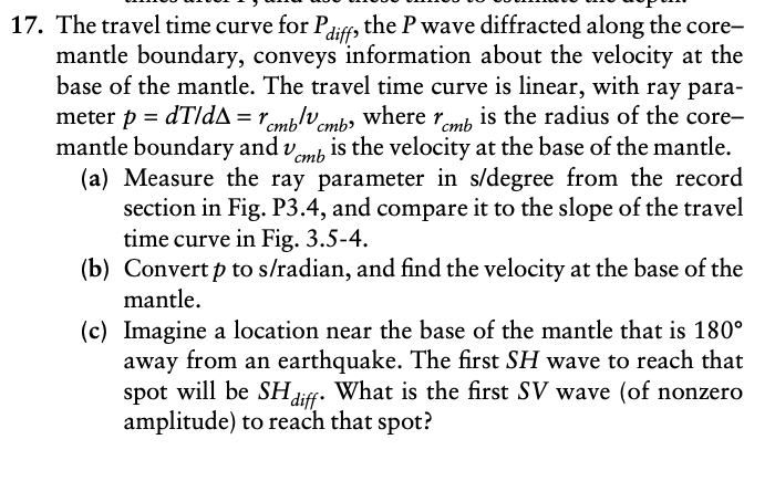 = r amb 17. The travel time curve for Pdiff, the | Chegg.com