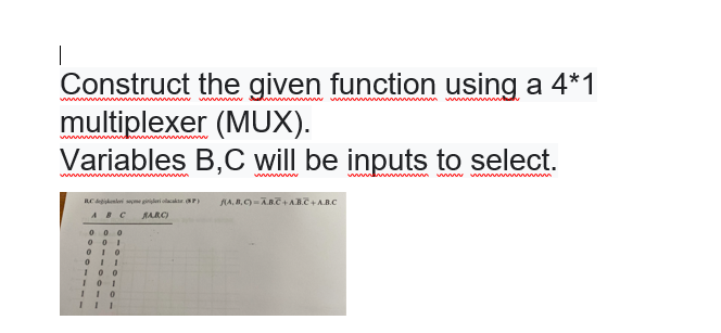 Solved Construct the given function using a 4∗1 multiplexer | Chegg.com