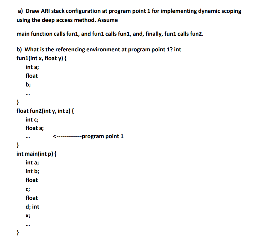 a) Draw ARI stack configuration at program point 1 | Chegg.com