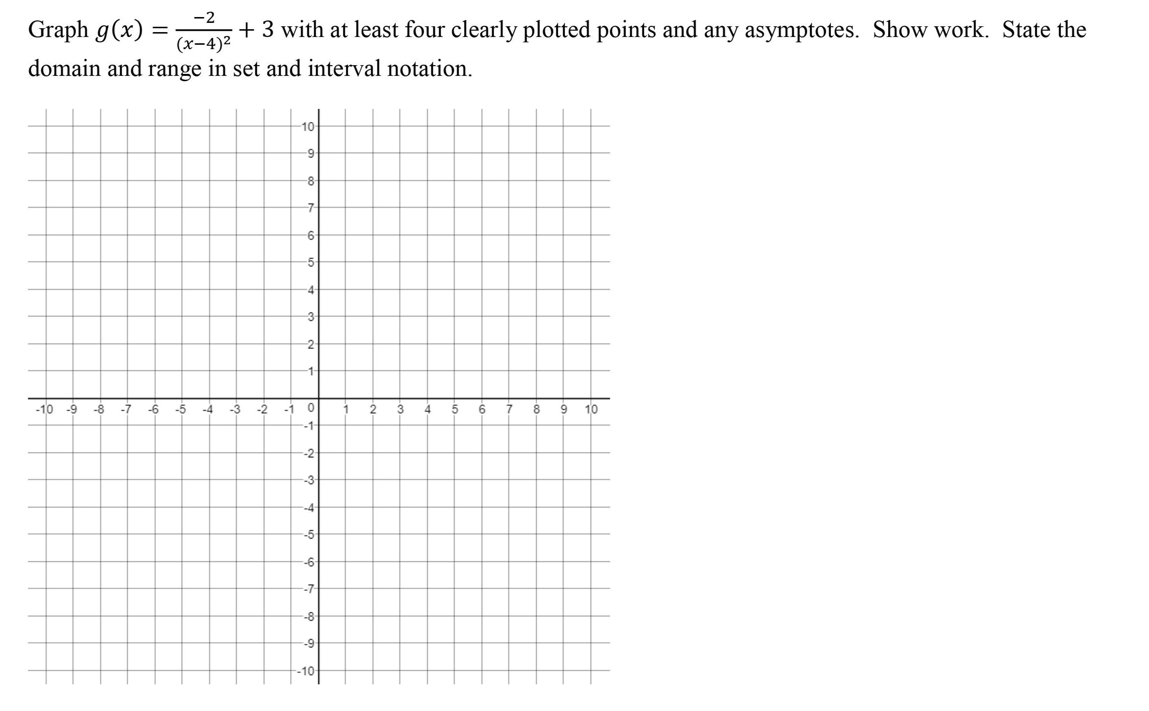 Solved Graph g(x)=-2(x-4)2+3 ﻿with at least four clearly | Chegg.com