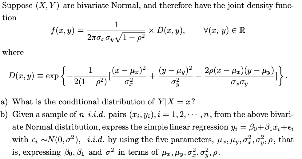 Solved Suppose (X,Y) are bivariate Normal, and therefore | Chegg.com
