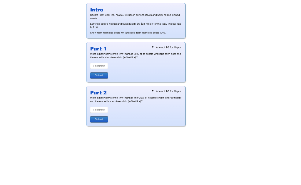 Solved Intro Square Root Beer Inc. hes $87 million in | Chegg.com