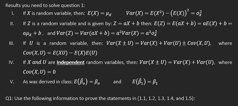 Solved Results you need to solve question 1 : I. If X is | Chegg.com