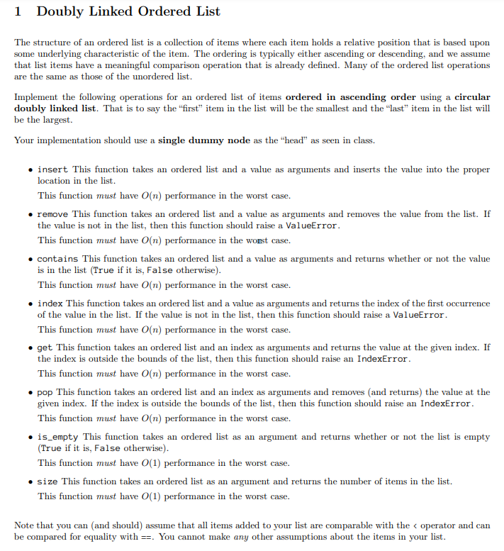 Solved 1 Doubly Linked Ordered List The structure of an | Chegg.com