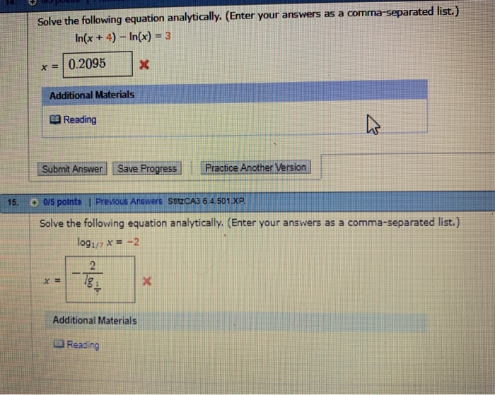 Solved Solve the following equation analytically. (Enter | Chegg.com